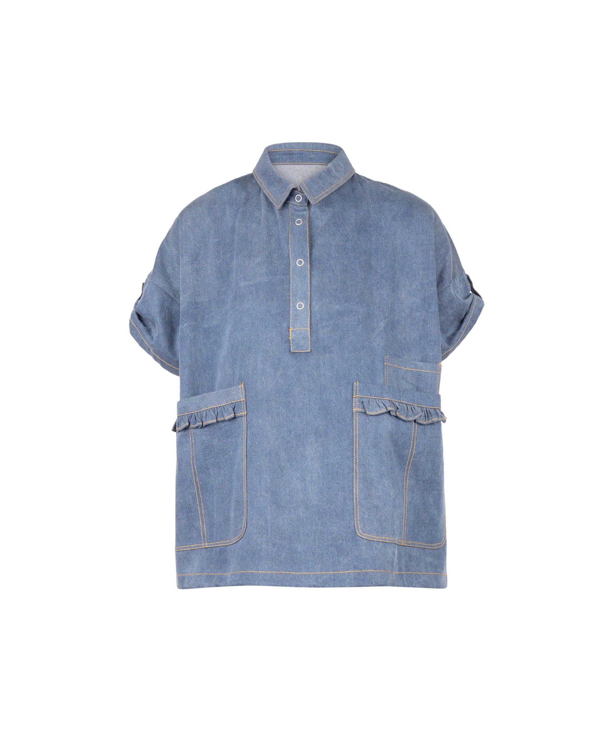 Snow Wash Denim Ruffle Pocket Blouse | ATSURO TAYAMA – SIDEFAME GROUP ...